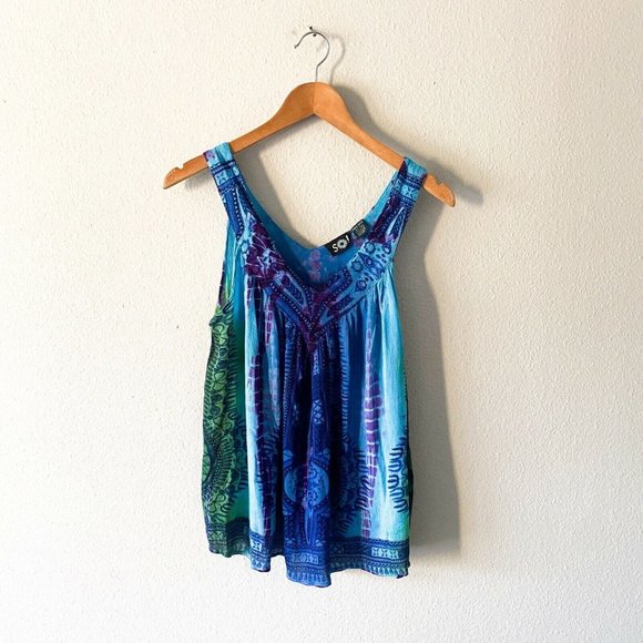 Sol | Tops | Sol Island Blue Green Tie Dyed Vacation Sleeveless Blouse ...